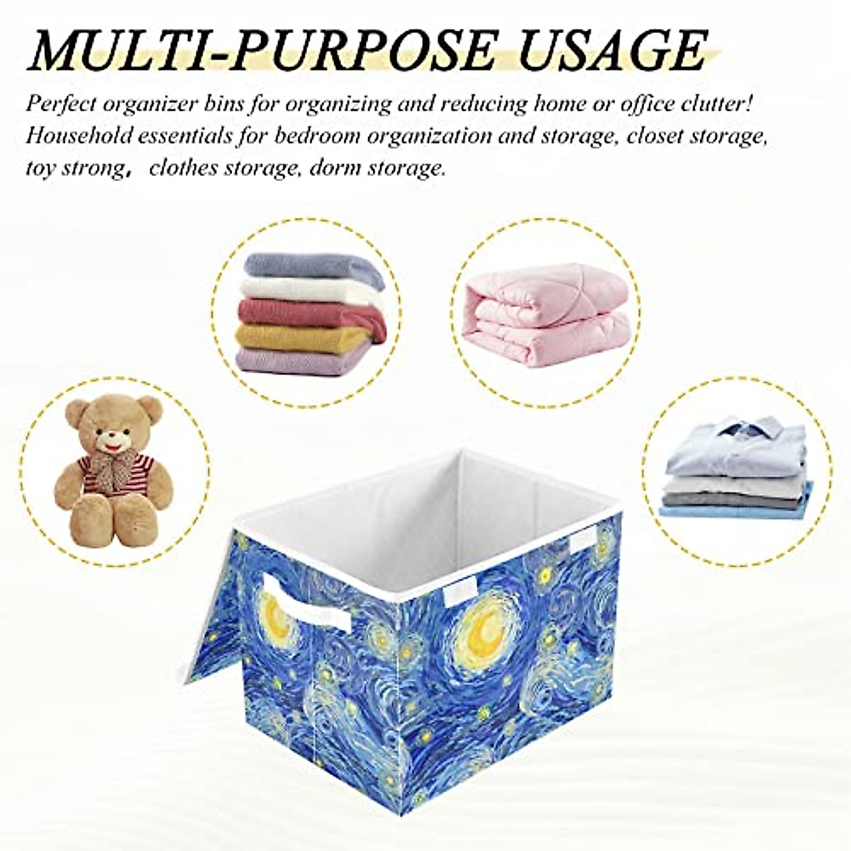 Starry Sky Large Storage Bins with Lid Collapsible Storage Bin Shelf Baskets Rectangle Storage Bin for Nursery Playroom Home Office Closet