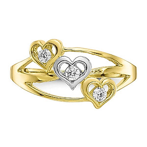 Jewels By Lux 10K Yellow Gold & Rhodium Triple Heart CZ Ring