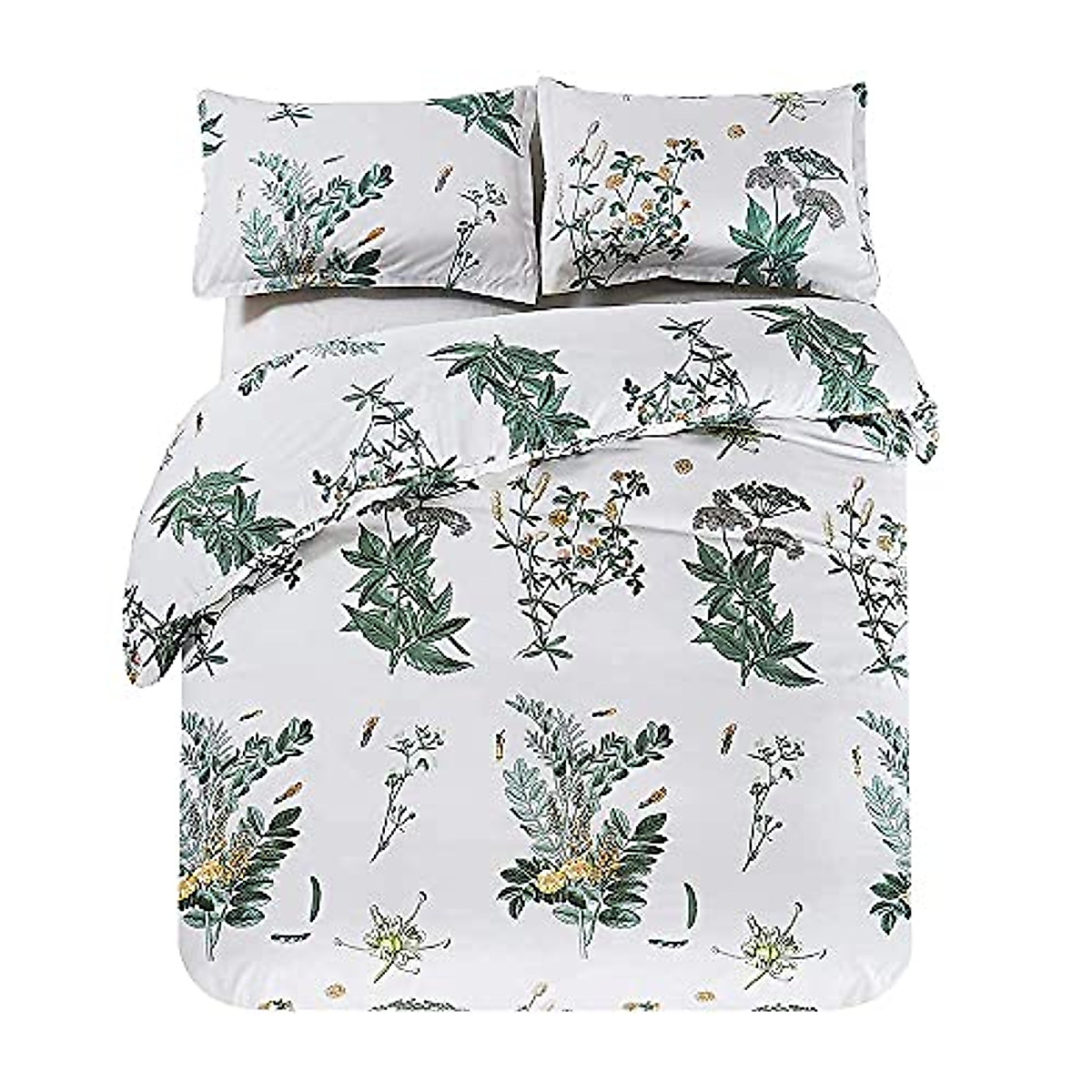 Vaulia Lightweight Microfiber Duvet Cover Set, Floral Print Pattern - King, White /Green Color 3-Piece Set ( 1 Duvet Cover 2 Pillow Shams )