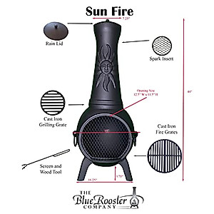 Sun Fire Outdoor Chiminea Fireplace by The Blue Rooster - Rust-Free Cast Aluminum Deck or Patio Firepit