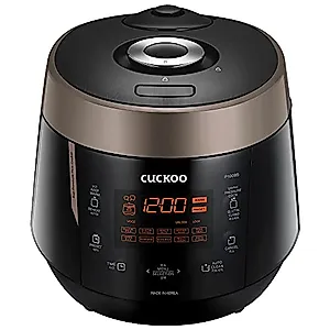CUCKOO CRP-P1009SB | 10-Cup (Uncooked) Pressure Rice Cooker | 12 Menu Options: Quinoa, Oatmeal, GABA/Brown Rice & More, Made in Korea | Black/Copper