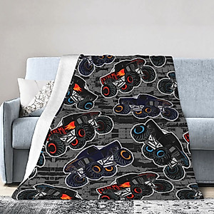 Perinsto Monster Truck Boys Style Throw Blanket Ultra Soft Warm All Season Decorative Fleece Blankets for Bed Chair Car Sofa Couch Bedroom 60"X50"