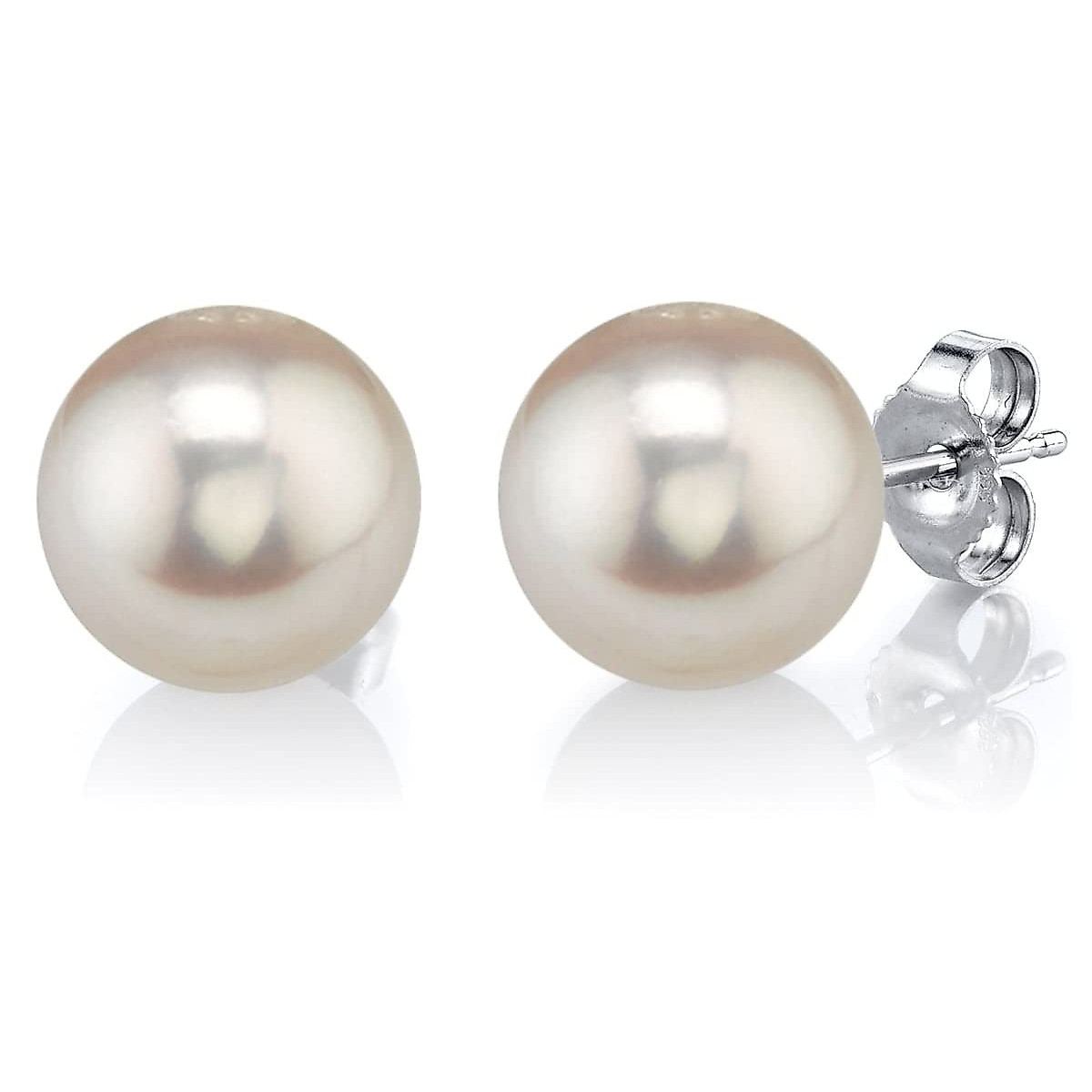 THE PEARL SOURCE AAAA Quality 14K Gold Plated 9mm Sterling Silver White Freshwater Real Pearl Earrings for Women | Hypoallergenic Earrings with Genuine Cultured Pearls