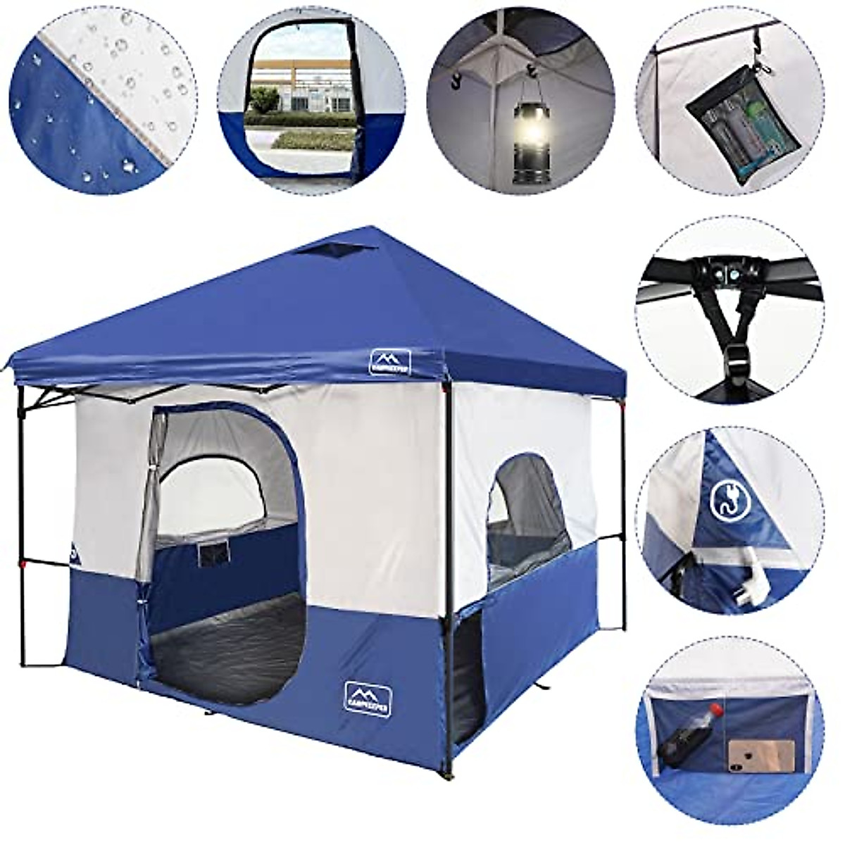 KAMPKEEPER Camping Cube for Pop Up Canopy Tent, Converts 10'x10' Straight Leg Canopy into Camping Inner Tent, with 1 Dog Hole–Fully Vented Roof(Canopy & Frame NOT Included), Navy Blue