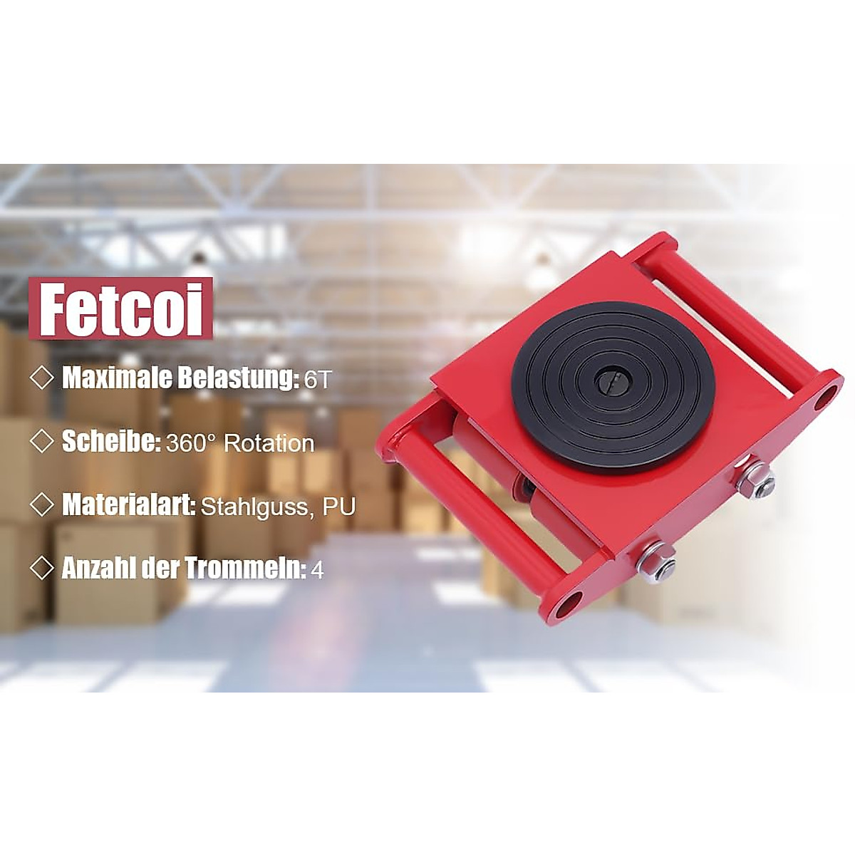 6T Machinery Mover Heavy Duty Machinery Skate Dolly with 360° Rotation Cap and 4 Rollers Industrial Moving Rotating Skates Equipment for Transport of Heavy Machinery and Household Furniture (Red)