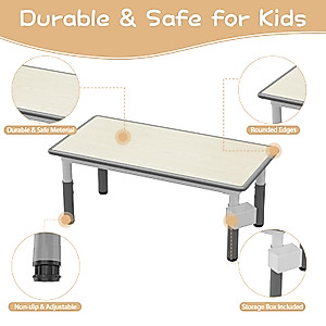 GAOMON Kids Table and 6 Chairs Set with Storage Box, Height Adjustable Toddler Table and Chair Set for Ages 2-10, Graffiti Desktop, Non-Slip Legs, Children Activity Table for Daycare Classroom Home