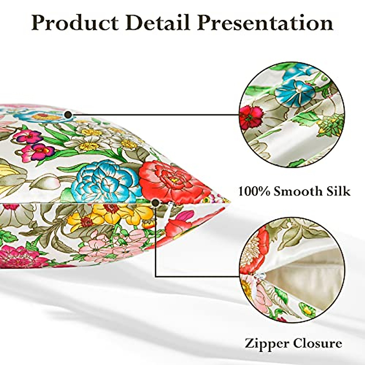 Silk Pillowcase for Hair and Skin Care, Mulberry Silk Floral Print Pillow Case with Hidden Zipper Closure, Standard Size 20''x26'' Silk Pillow Cover, Breathable & Skin-Friendly (Summer Flowers 1Pcs)