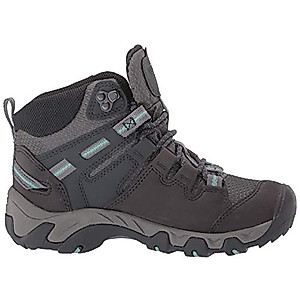 KEEN Women's Steens Mid Height Leather Waterproof Hiking Boots, Steel Grey/Ocean Wave, 11