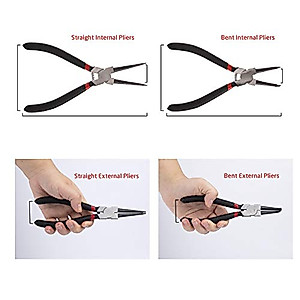 AGOOBO 4 Pack Snap Ring Pliers Set,7 inch Heavy Duty Internal/External Precision Cir-clip Retaining Ring Pliers Kit with Straight/Bent Jaw for Ring Remover Retaining and Remove Hoses with Storage Bag