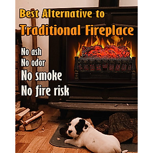 Electric Fireplace Logs Heater, Fireplace Insert with Realistic Fake Fire, 4 Flame Brightness, Remote Control, 8H Timer, Overheat Protection, Ember Bed Heater for Living Room, Christmas Decor, 1500W