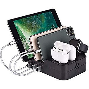 Charging Station for Multiple Devices 6 Port 30W MUZHI Fast Multi USB Charger Station Dock HUB Desktop Wall Charge Stand Organizer for iPad iPhone Airpods iwatch Kindle Tablet Smart Cell Phones Black