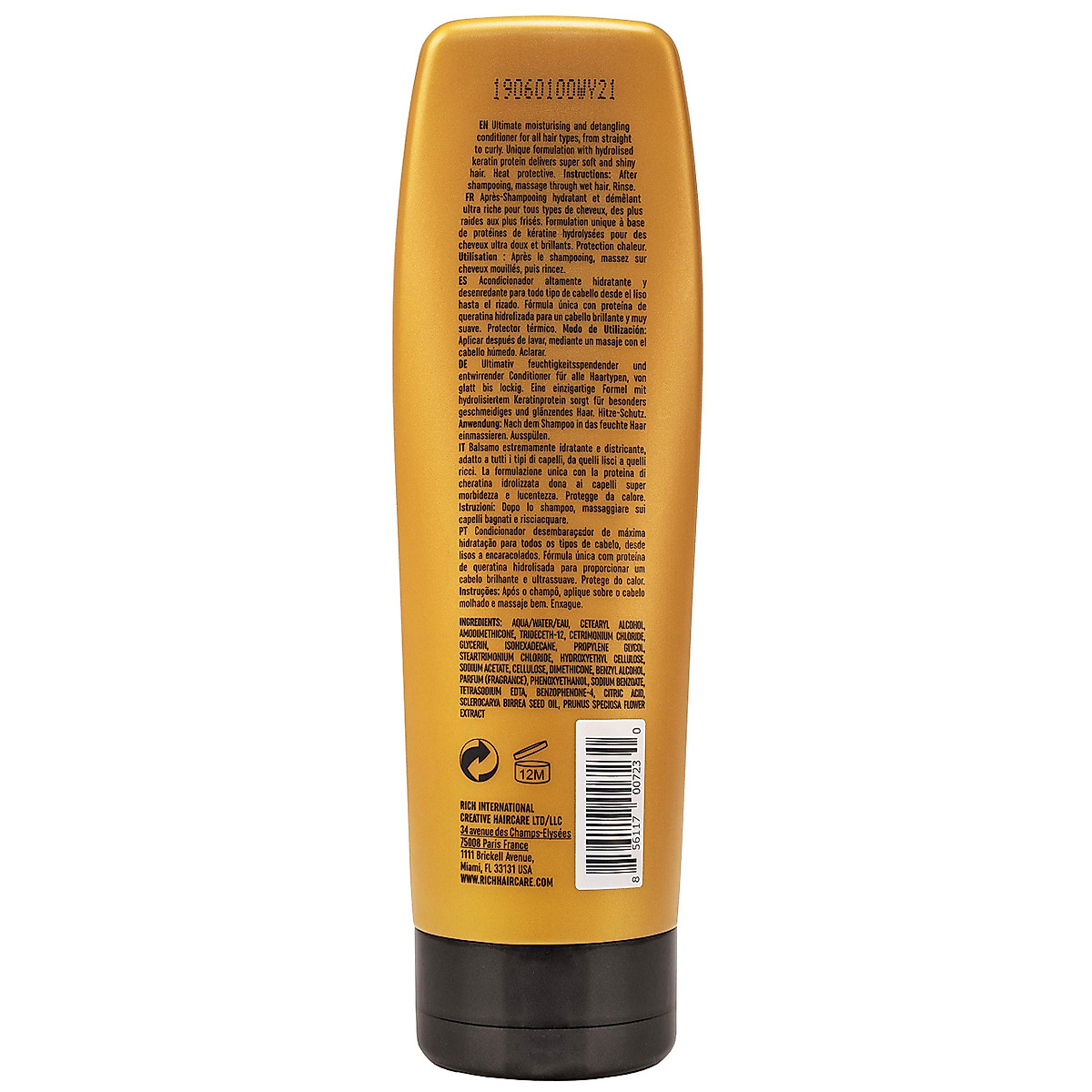 RICH Pure Luxury Intense Moisture Conditioner for Damaged & Dry Hair - Moisturizing & Smoothing, Anti-frizz, Prevents Split Ends - Marula Oil & Cherry Blossom Extract - 6.75 oz