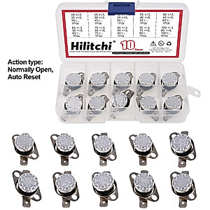 Hilitchi KSD301 20Pcs NO and NC Thermostat Temperature Thermal Control Switch Auto Reset 40C to 135C Thermal Control Switch Assortment Kit with Bimetal Disc. for Household Electric Appliances