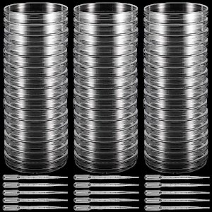 Plastic Petri Dish, ZEONHAK 50 PCS 90 mm Diameter x 15 mm Deep Sterile Petri Dish with Lid, Clear Culture Dish with 100 PCS 3 ml Transfer Pipettes for Lab, Science, Themed Party, Experiment