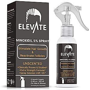 ELEVATE 5% Minoxidil Hair Growth Spray - Extra Strength Professional Treatment for Hair Loss and Hair Regrowth - Stimulate Hair Follicles for Men & Women - 1 to 2 Month Supply 100ml