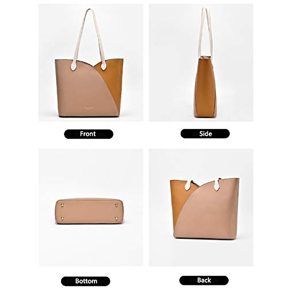 Women Handbag Genuine Leather Satchel Purse Handbag Vintage Top Handle Handbag Work Tote Bag (Khaki&Brown)