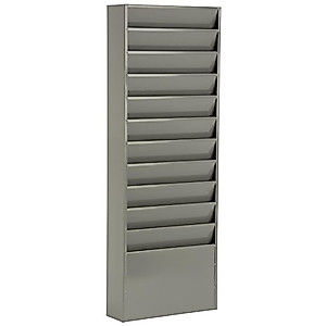 Displays2go Office File Folder Wall Rack, 11 Tiered Pockets, Medical Chart Folders (Gray Powder Coated Steel)