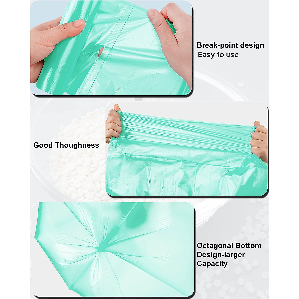 8 Gallon Trash Bags Bathroom Trash Bags, AYOTEE 40 Count Ultra Strong Unscented Garbage Bags Clear Trash Bags Waste Basket Liners for Bathroom, Kitchen,Bedroom, Office, Pet, Car(Green)