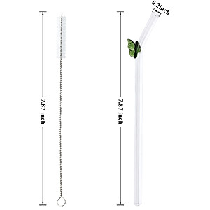 5 Pcs Reusable Glass Straws,Colorful Butterfly on Clear Straws With Design 7.9in X 8mm Shatter Resistant Bent Drinking Straws with 2 Cleaning Brushes for Shakes,Juices,Smoothies, Cocktails