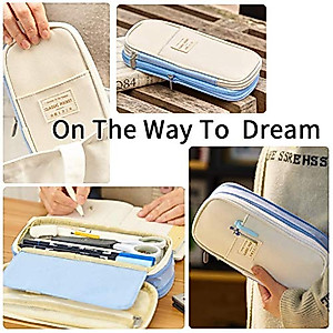 EASTHILL 2PC Big Capacity Pencil Case Pouch Large Pencil Bag for College School Teen Girls Boys Light blue + Yellow