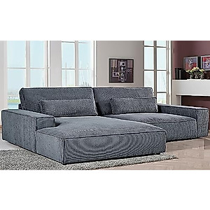 Container Furniture Direct Luxe Oversized Two-Piece Sectional Couches for Living Room, L Shaped Sofa with Chaise, Upholstered with Corduroy Fabric, Dark Grey - Left Facing
