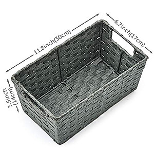 EZOWare 3pcs Weaving Storage Baskets, Multipurpose Wicker Organizer Bins Boxes with Handles for Shelf, Bathroom, Pantry, Accessories - Paper Rope Gray