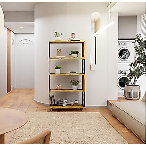 Premium Home Modern Bookshelf – Industrial Bookcase, 5 Shelf Bookcase, Tall Book Shelf, Farmhouse Book Case, Bookshelves and Bookcases, Rustic Wood, Industrial Black Metal, 5 Tier Shelf Shelving Unit