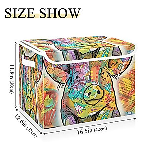 Piggy Storage Bins with Lids and Handles 17x13x12 In Foldable Fabric Storage Basket Toys Clothes Organizer for Shelves Closet Home Bedroom Office