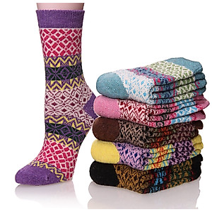 EBMORE Womens Wool Socks Thermal Hiking Winter Boot Warm Thick Cozy Crew Comfy Work Socks for Ladies 19 Pairs(Snowflake & Heart)
