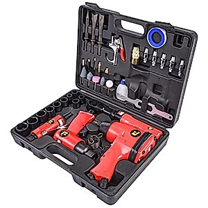 JEGS 81151 Air Tool Kit Includes Impact Wrench Ratchet Wrench Hammer Die Grinder