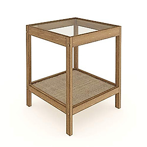 Nathan James Nash Modern Solid Wood Accent End or Side Table, Light Brown/Glass 18 in x 18 in x 22 in