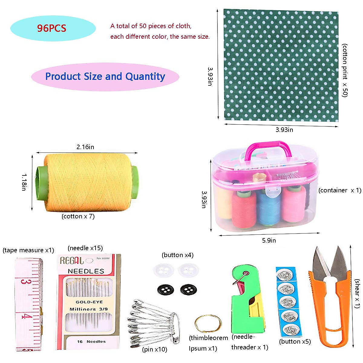 50 Pcs 4" x 4" Craft Fabric, Craft Bundle Patchwork, Pre-Cut Quilt Squares, Quilting Fabric Bundles with Sewing Kit for DIY Artcraft Pattern