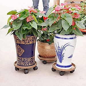 2Pcs Plant Caddy,Planter Pot Mover, Plant Pot Pallet Dolly Caster with Universal Wheels, Round Movable Planter Dolly Trolley Tray Pallet Outdoor Indoor Tree Flower Stand Planter (11.8 inch+2pcs+brown)