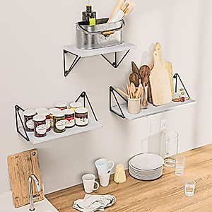 HOSOM Gray Floating Shelves for Bedroom Set of 3, Floating Bookshelf Wall Mounted, Storage Shelves for Living Room Decor