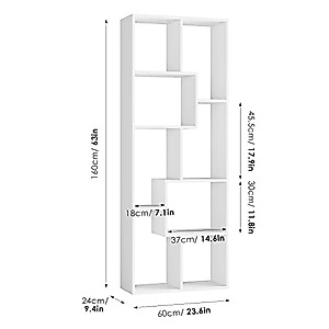 FOTOSOK Geometric Bookcase, 8-Tier Bookshelf TV Stand, Free Standing Display and Storage Shelf for Home Office, White