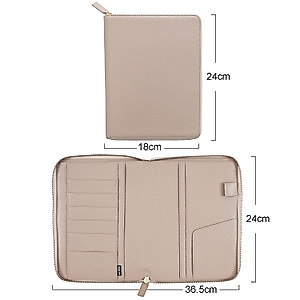 Moterm Zippered Leather Cover for A5-Notebooks - Fits Hobonichi Cousin, Stalogy and Midori MD Planners (Pebbled-Taupe)