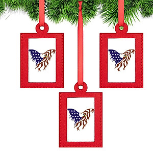 American Flag Eagle Christmas Photo Ornament Frame Red Picture Frame for Xmas Tree Hanging Decoration