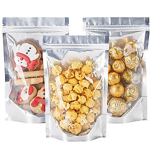 LOKQING Mylar Bags for Food Storage Resealable Bags for Small Business Stand Up Packaging Bags (100PACK,4.9 x7.9Inches)