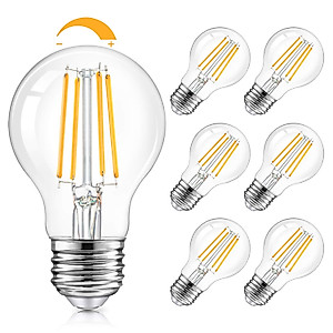 TOBUSA LED A19 Dimmable Light Bulbs 100W Equivalent, Vintage E26 Edison Bulbs 8W 1200LM, 2700K Soft Warm White, Clear Antique LED Filament Bulb for Home, Bathroom, Indoor&Outdoor, 6-Pack