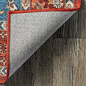 nuLOOM Hera Medallion Stain-Resistant Machine Washable Area Rug, 5x8, Blue