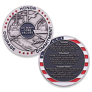 Navy Core Values Challenge Coin - United States Navy Challenge Coin - Amazing USN Navy Military Coin - Designed by Military Veterans!
