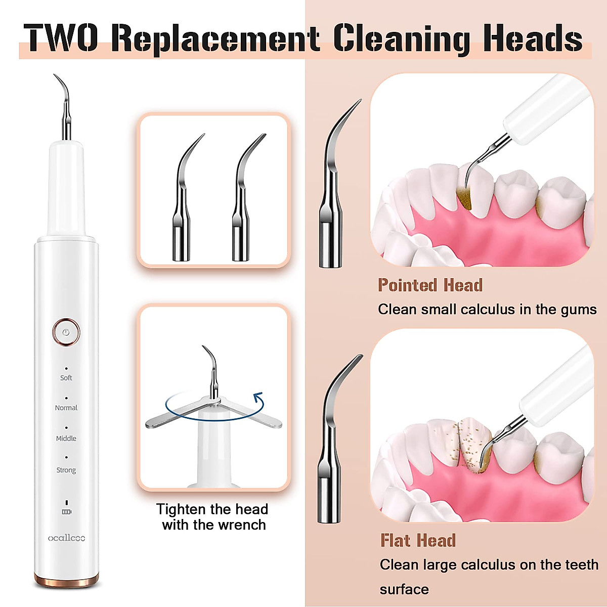 Plaque Remover for Teeth, Electric Tooth Cleaner Tartar Remover for Teeth with LED Light,4 Modes Rechargeable Teeth Cleaning Kit with Dental Tools, 2 Replaceable Heads (White A)