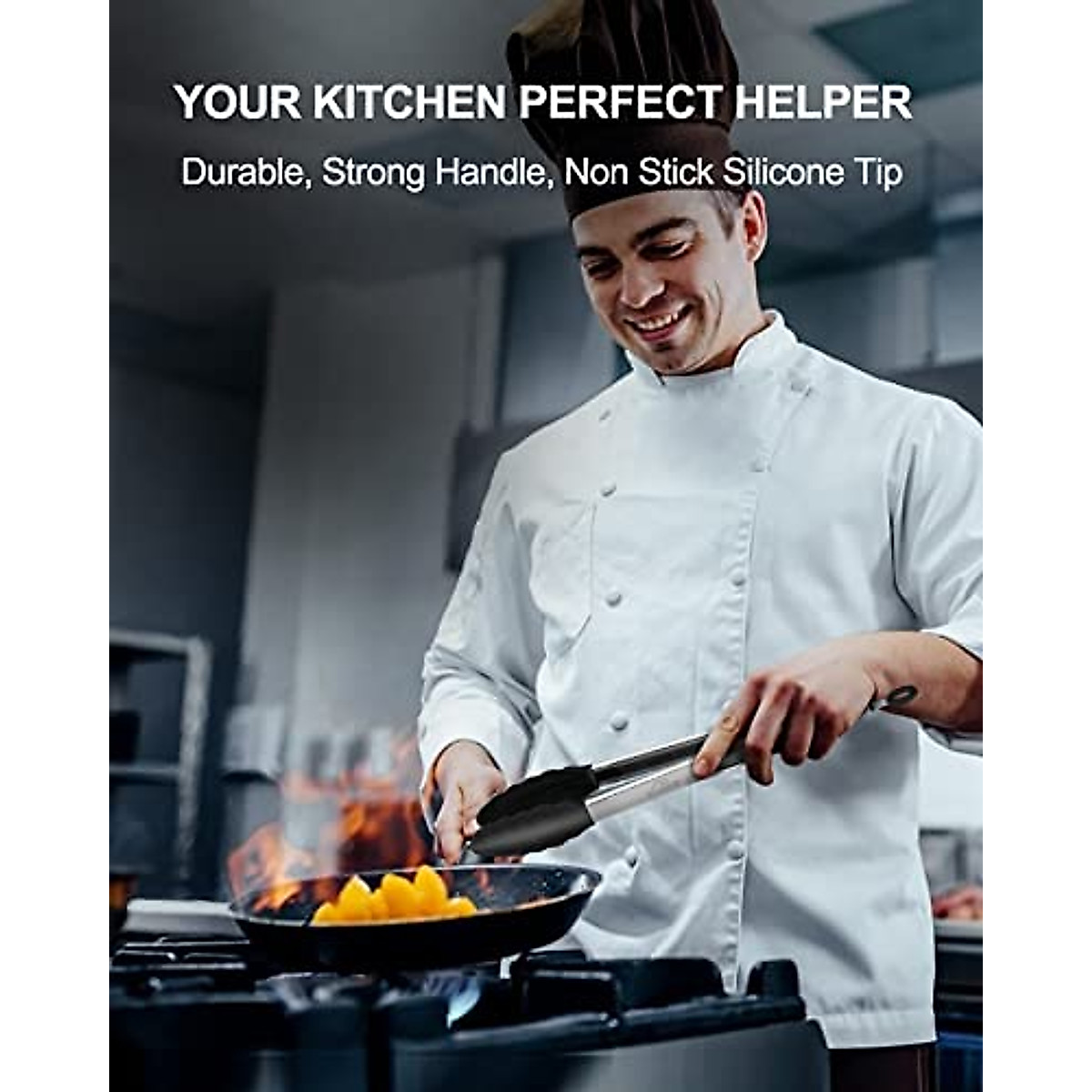 Bnlcd Kitchen Tongs, Premium Stainless Steel Locking Cooking Tongs with Silicone Tips, Non-Slip Food Tongs for Cooking, Heavy Duty, Non-Stick, 480℉, Set of 3-7" 9" and 12" Black