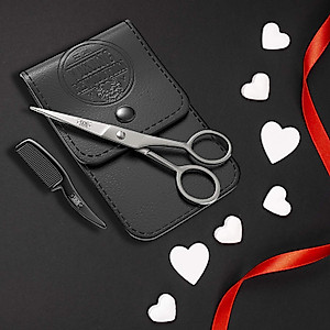 Viking Revolution - Beard and Mustache Scissors w/Comb and Synthetic Leather Case Professional Sharp Surgical Grade Steel for Trimming, Grooming, Cutting Mustache, Beards & Eyebrows Hair