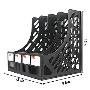 Ysenchan Magazine File Holder, Plastic File Folder Holder for Desk, 4 Compartments Desk Organizer for Office Storage, Vertical File Organizer, Black