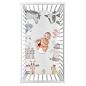 Sweet Jojo Designs Farm Animals Boy or Girl Fitted Crib Sheet Baby or Toddler Bed Nursery Photo Op - Watercolor Farmhouse Horse Cow Sheep Pig