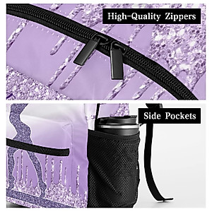 Custom Kid Backpack, Violet Purple Glitter Print Girls Gymnastics Personalized School Bookbag with Your Own Name, Casual Bookbags for Student Girls Boys