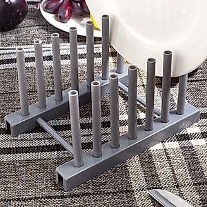 Halyuhn Gray Plate Racks Organizer for Cabinet, 4 Pack Plastic Plate Rack Stand Keep Dry for Dish, Bowl, Cutting Board, Bakeware, Serving Tray and More, Desk Mail Sorter Organizer 6 Slots Removable