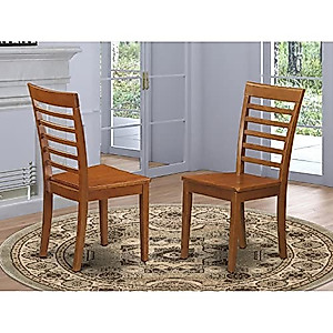 East West Furniture Milan Kitchen Dining Ladder Back Solid Wood Seat Chairs, Set of 2, Saddle Brown