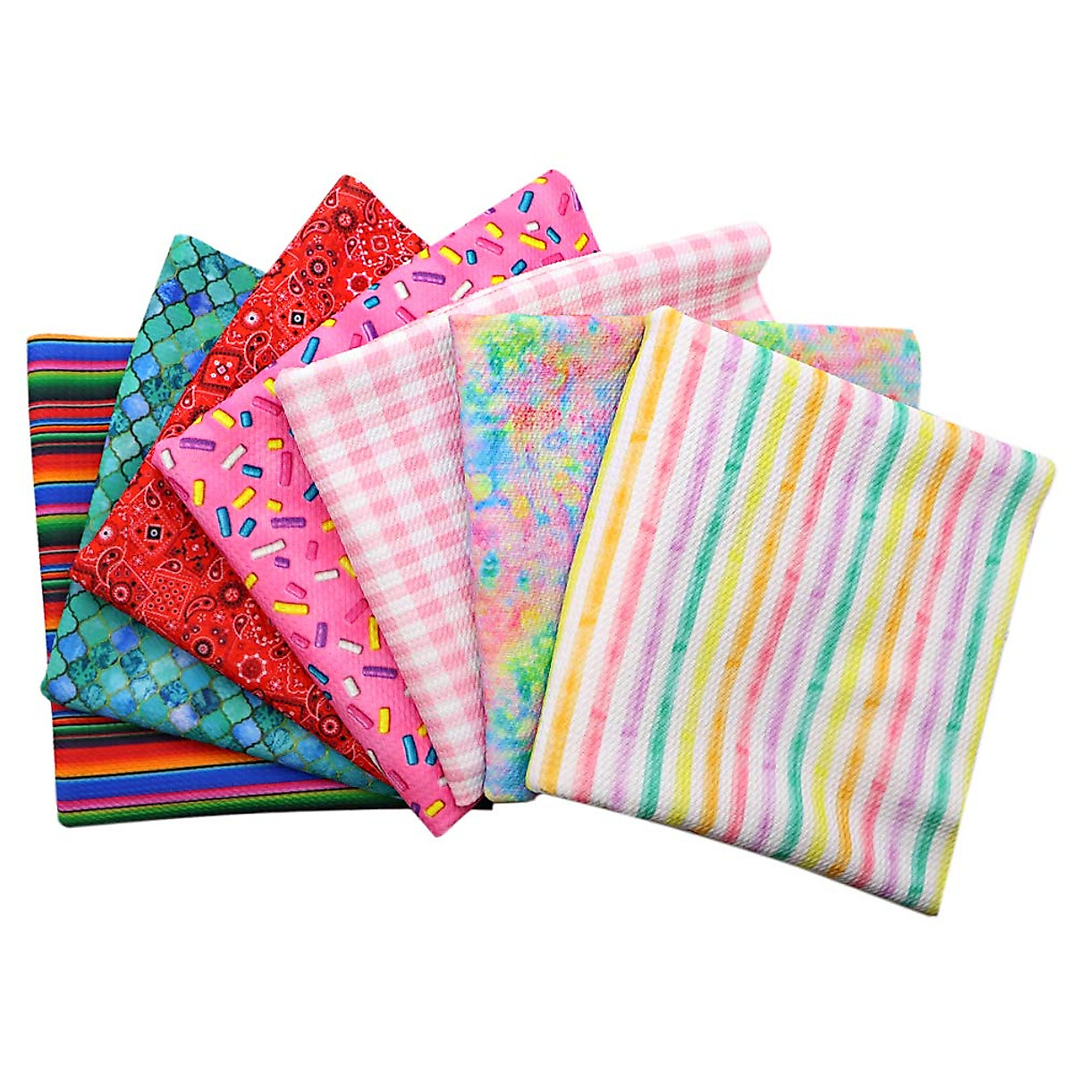 David Angie Classic Geometric Printed Bullet Textured Liverpool Fabric Bundles 4 Way Stretch Spandex Knit Fabric 7pcs by Half Yard for Head Wrap Accessories (Assorted)